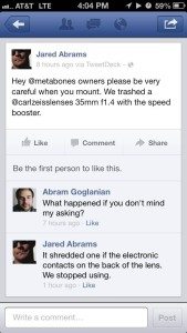 Jared Abrams Offers Warning to Metabones SpeedBooster Users Via Twitter ...