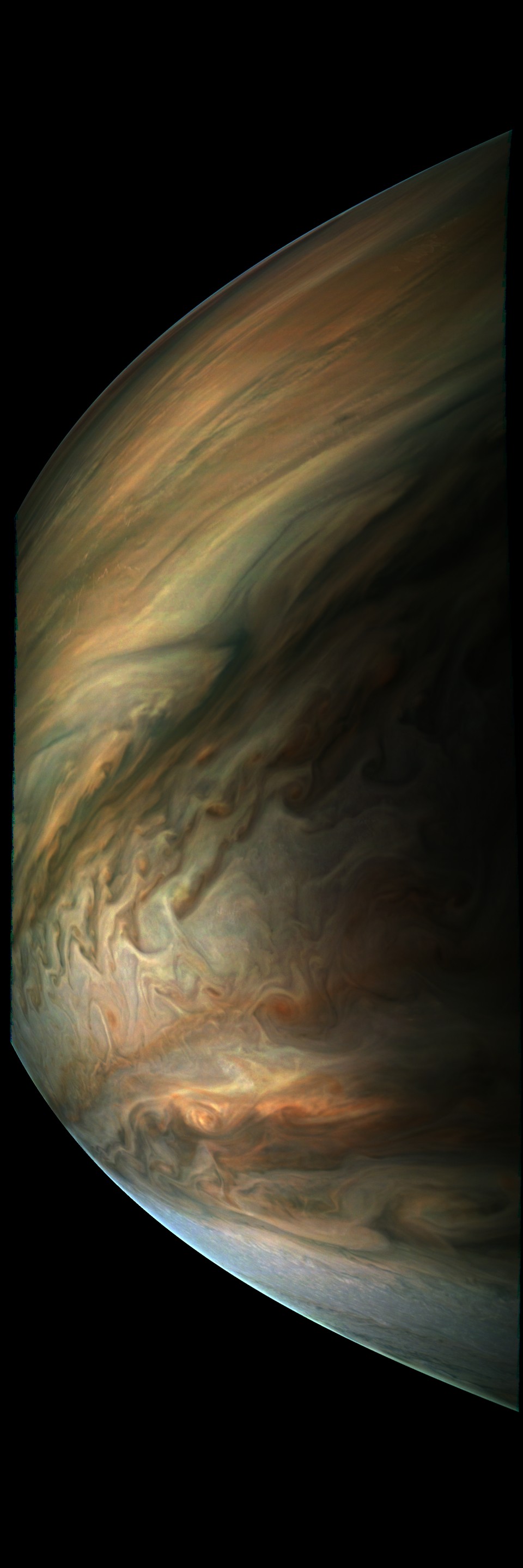 Juno Captures the Magnificent Swirls of Jupiter's Clouds and Storms